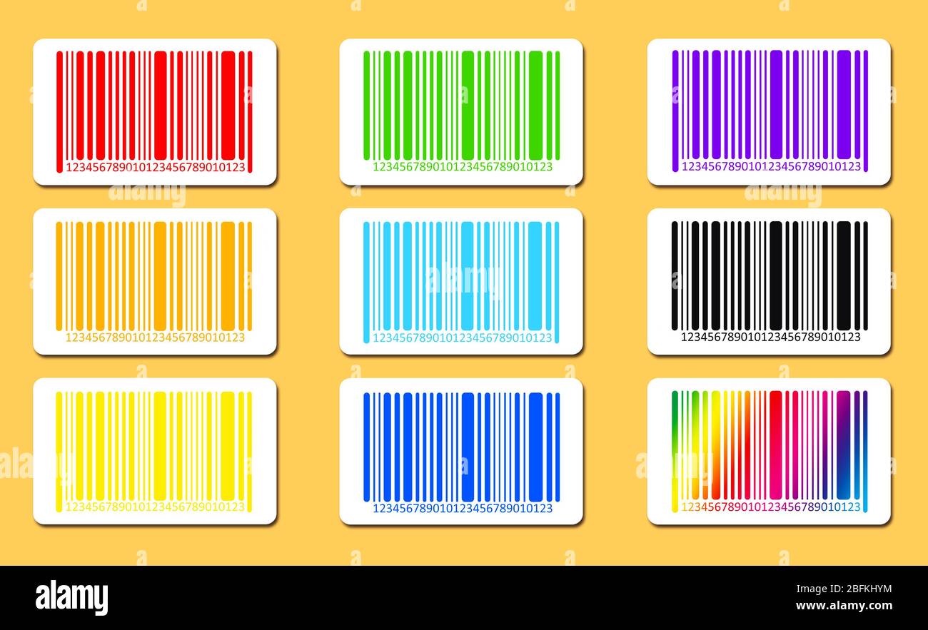 Bright bar codes on yellow background. Vector image Stock Photo - Alamy