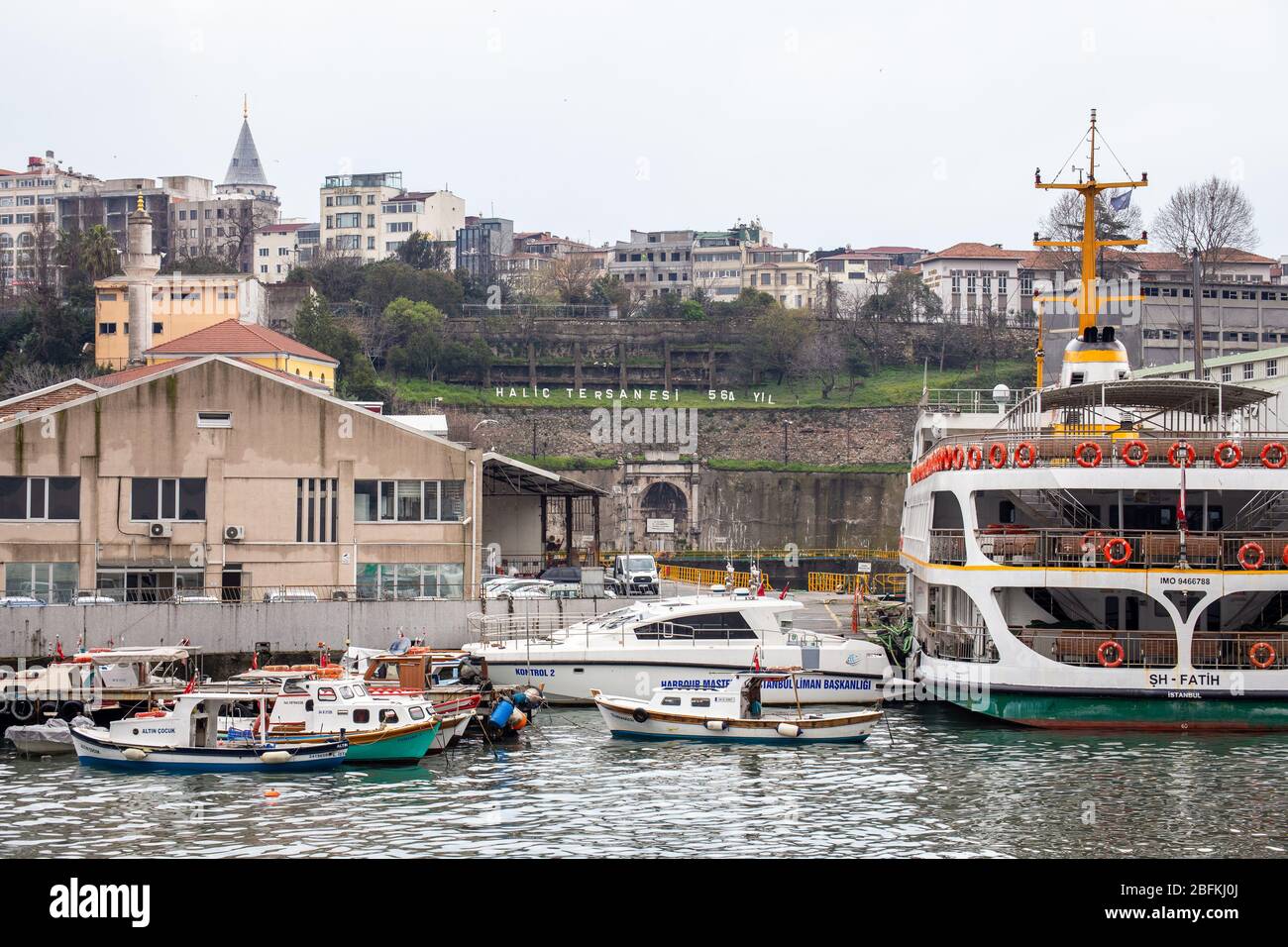 View of Istanbul’s historic Golden Horn, Halic in Turkish, Shipyard ...