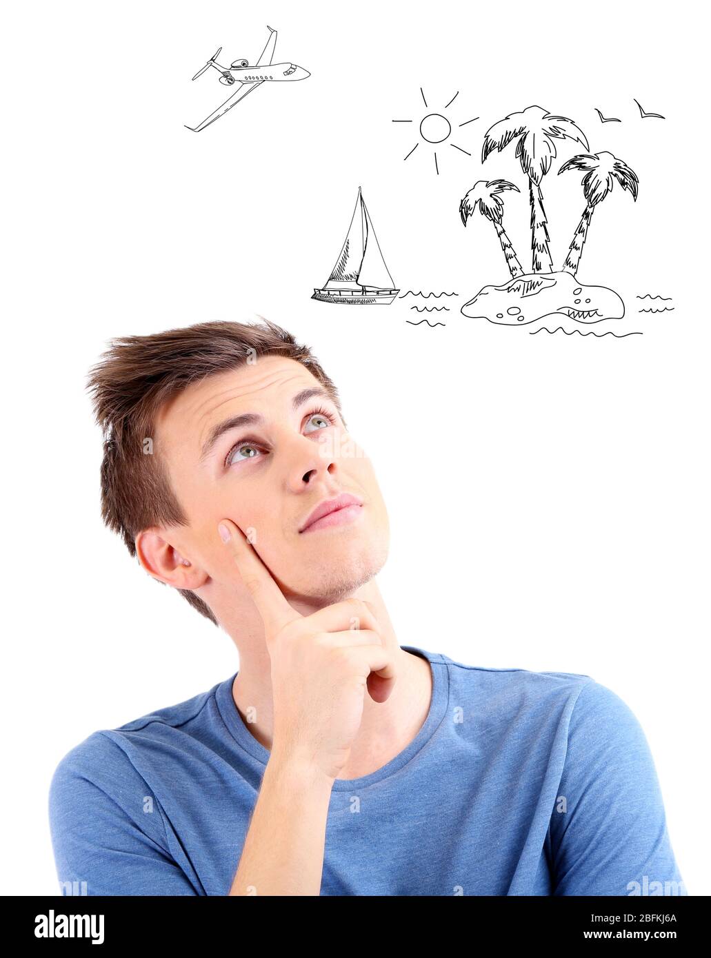 Dreaming guy isolated on white Stock Photo - Alamy