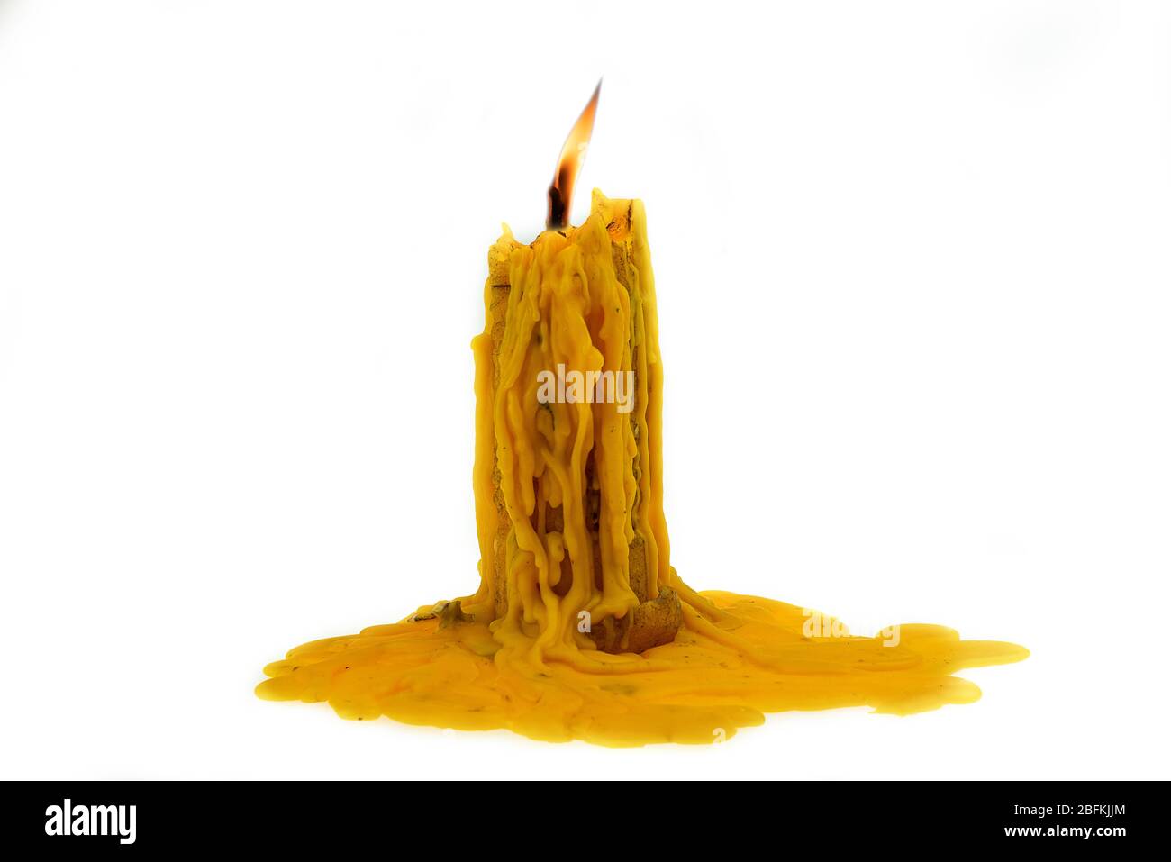 light flame candle burning brightly on white background Stock Photo - Alamy