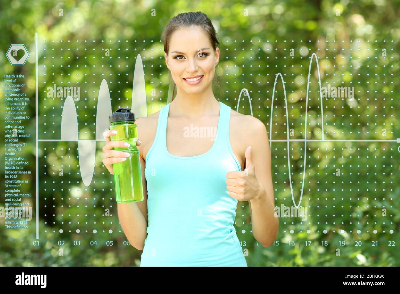 Healthcare and medicine concept. Young woman after long run at park ...