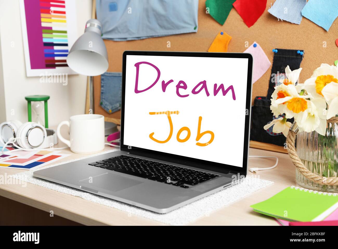 Dream job concept. Workplace with laptop Stock Photo - Alamy