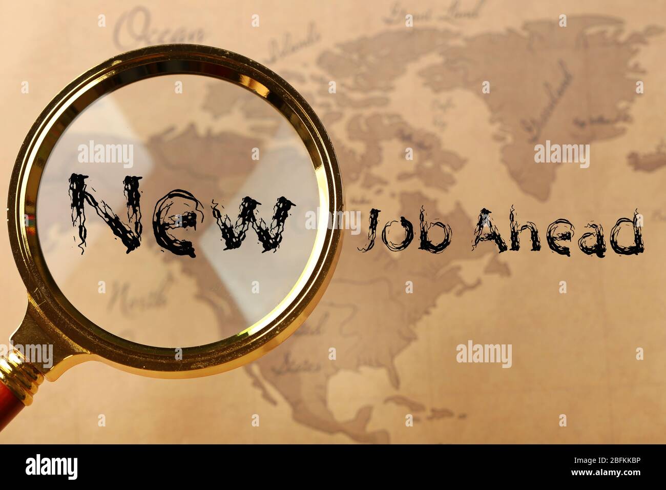 Dream job concept. World map with magnifying glass Stock Photo - Alamy