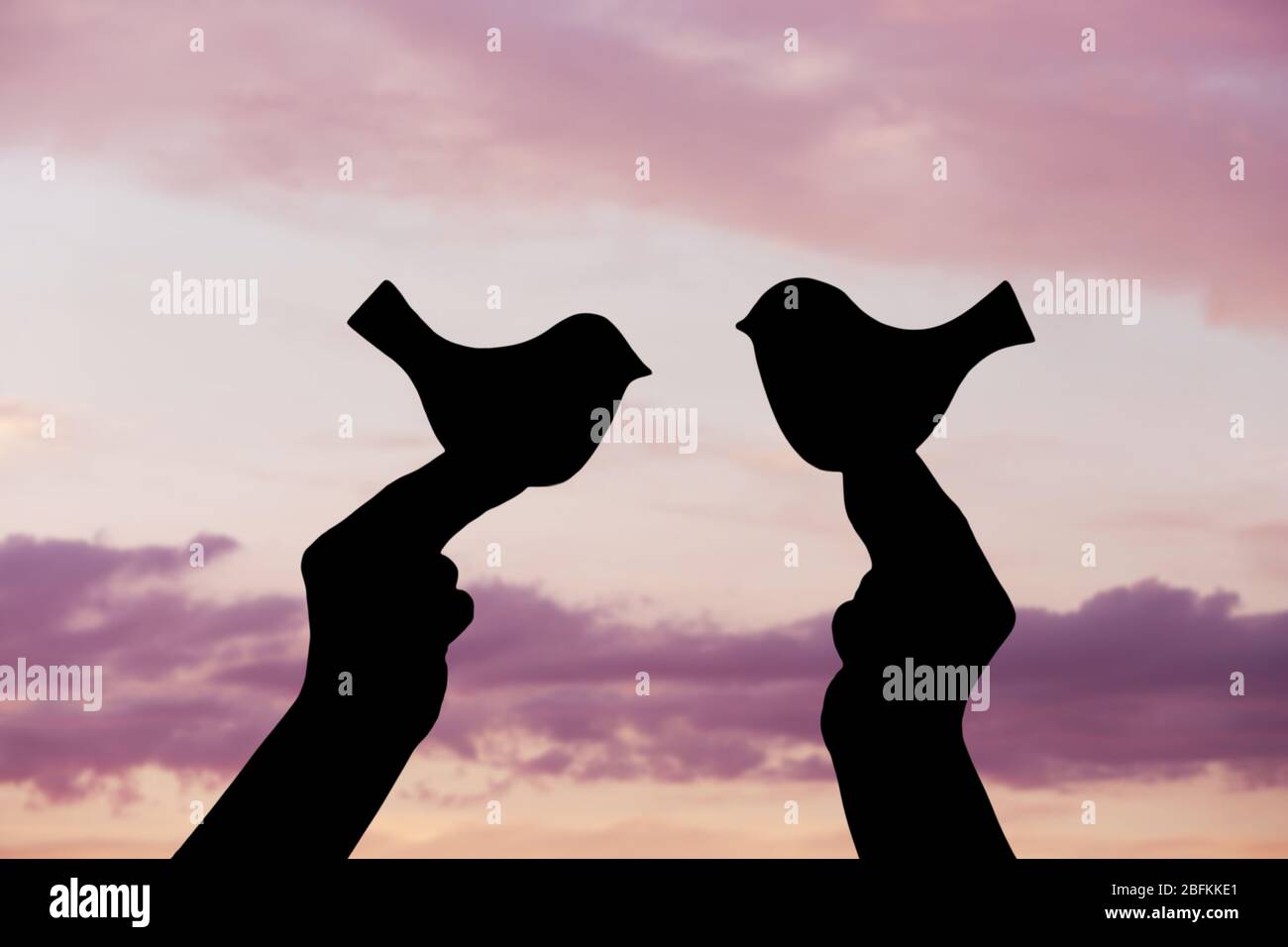 Silhouettes of hands with decorative birds Stock Photo - Alamy