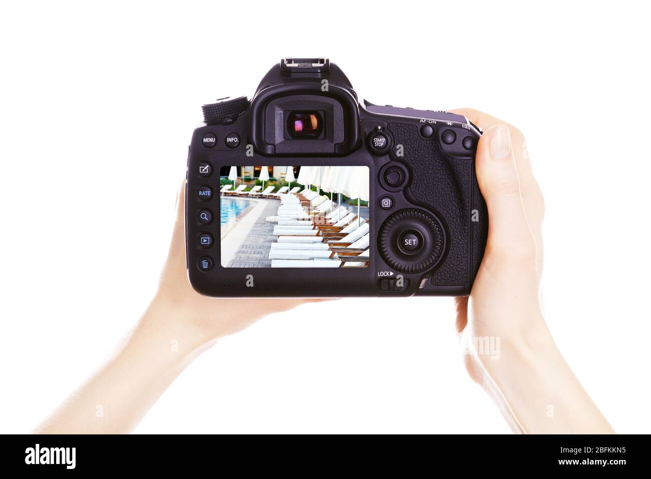 Photographer with camera at work, isolated on white Stock Photo - Alamy