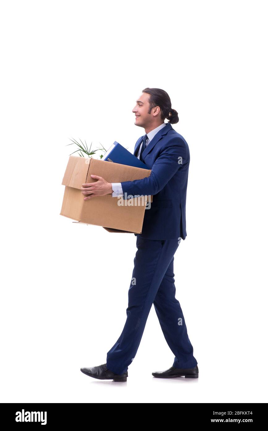 Fired young businessman holding Cut Out Stock Images & Pictures - Alamy