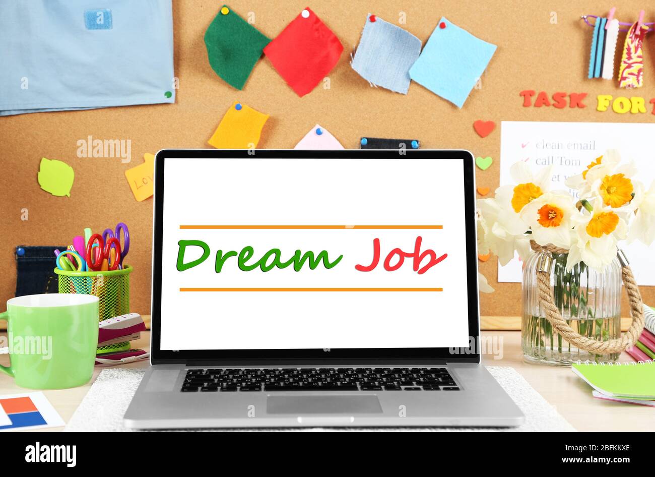 Dream job concept. Workplace with laptop Stock Photo - Alamy