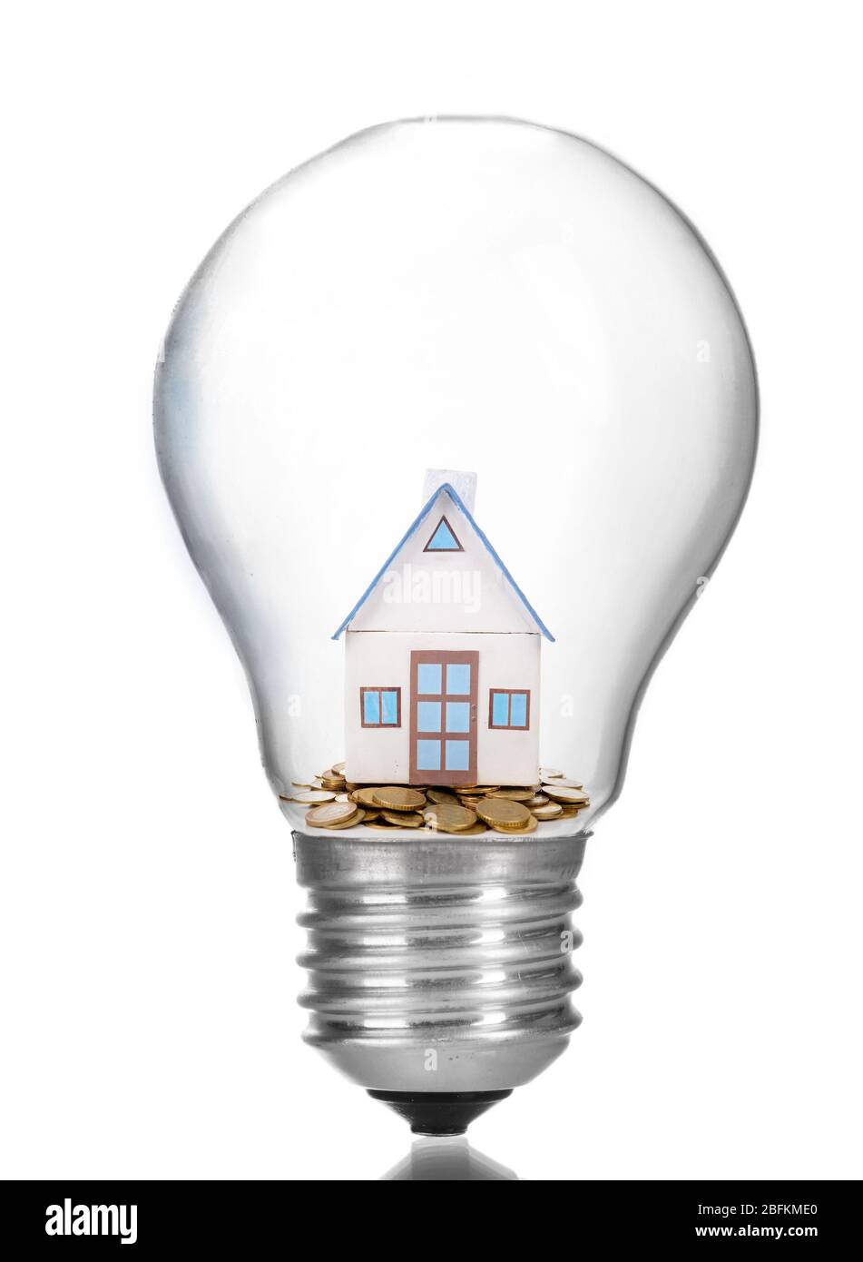 House inside light bulb, isolated on white Stock Photo - Alamy