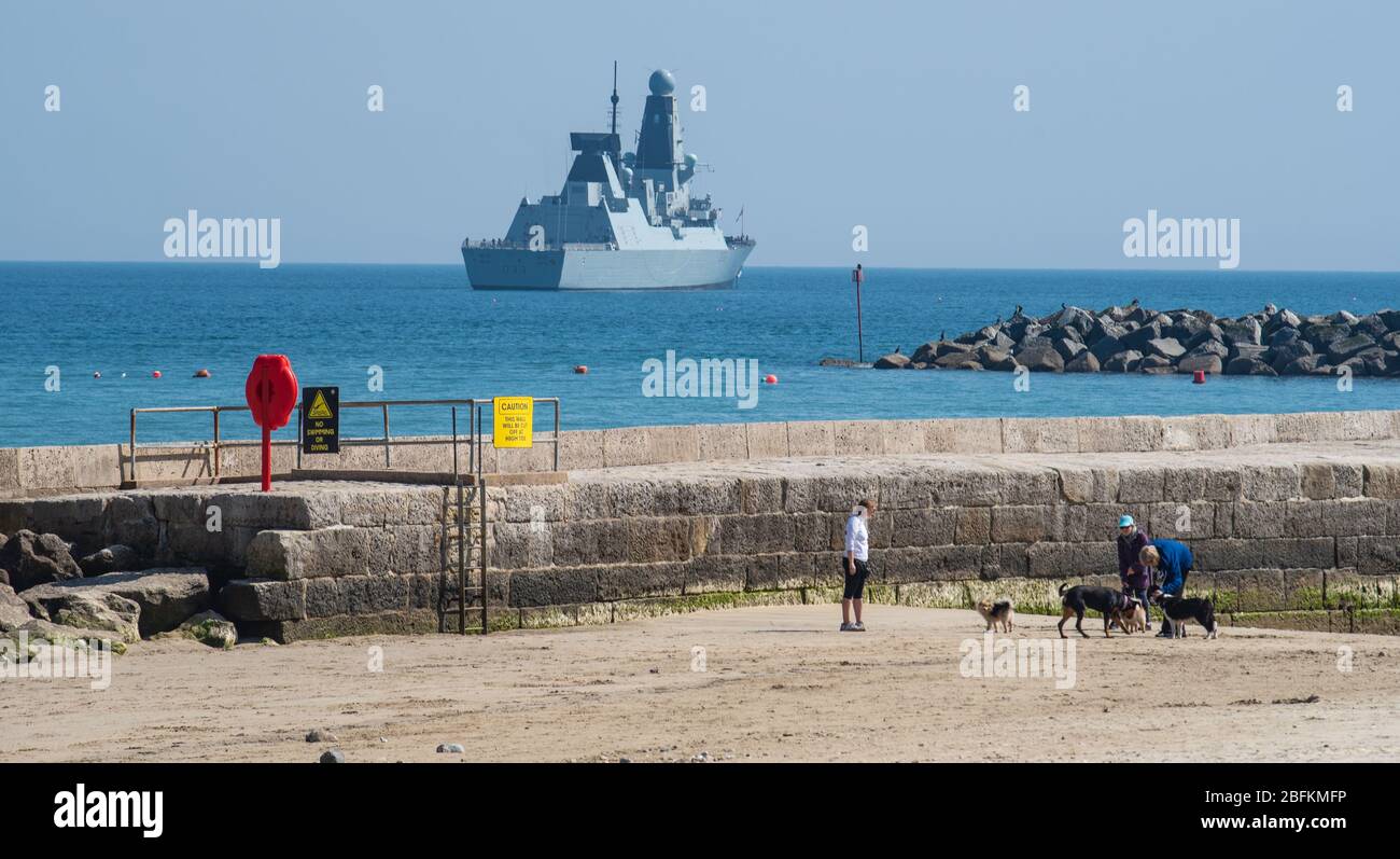 Lyme Regis, Dorset, UK. 19th Apr, 2020. UK Weather: Royal Navy Warship ...