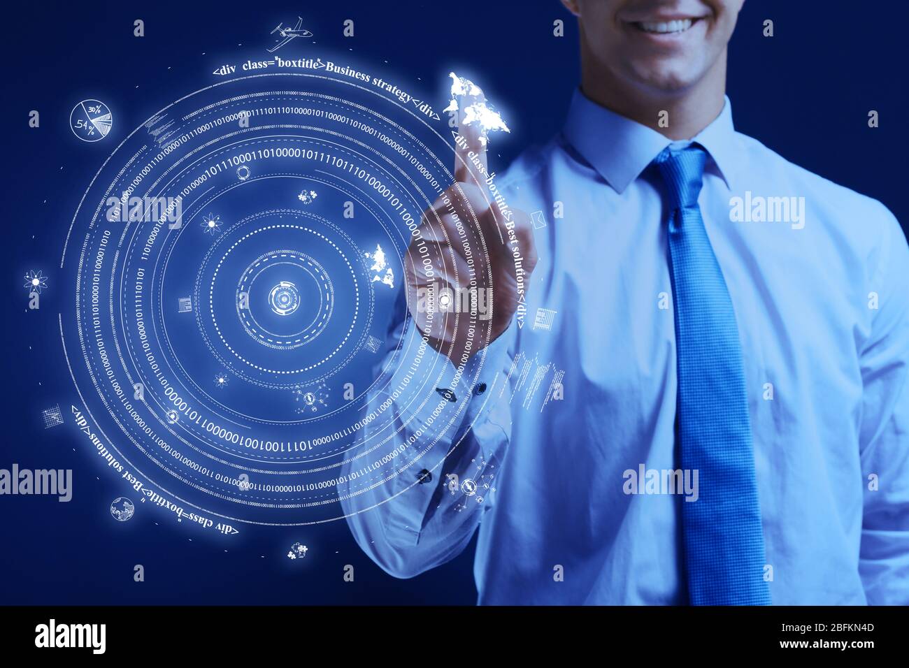 Business, technology and internet concept - businessman pressing button ...