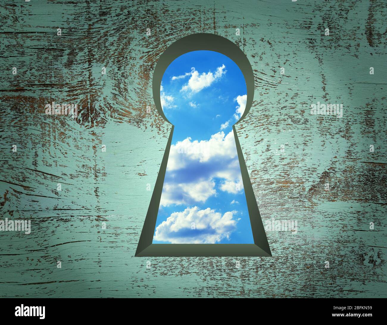 Keyhole on the wooden wall, the door to nature Stock Photo - Alamy