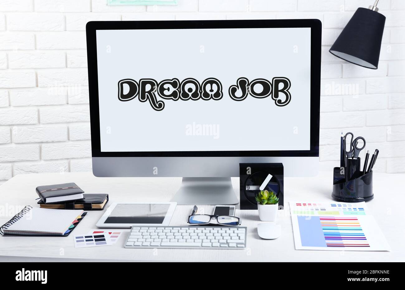 Dream job concept. Working place of designer Stock Photo - Alamy