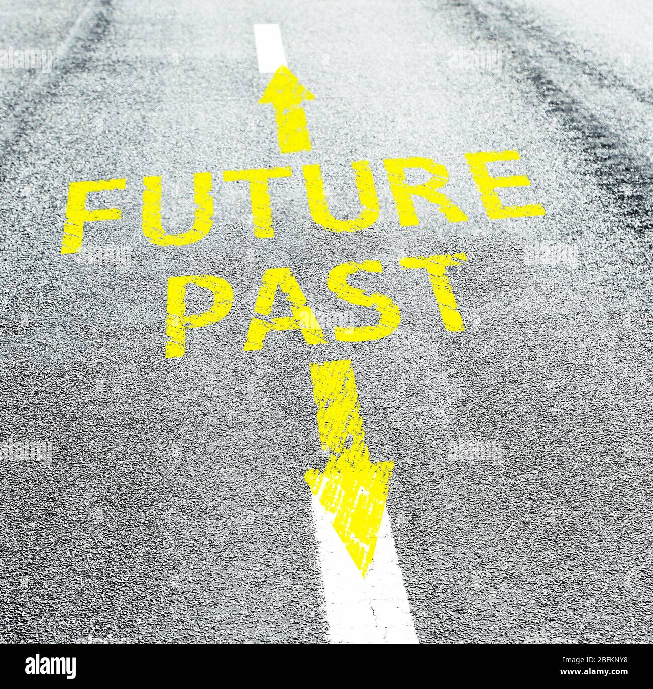 Future concept. Word Future and Past with arrow marking on road surface ...