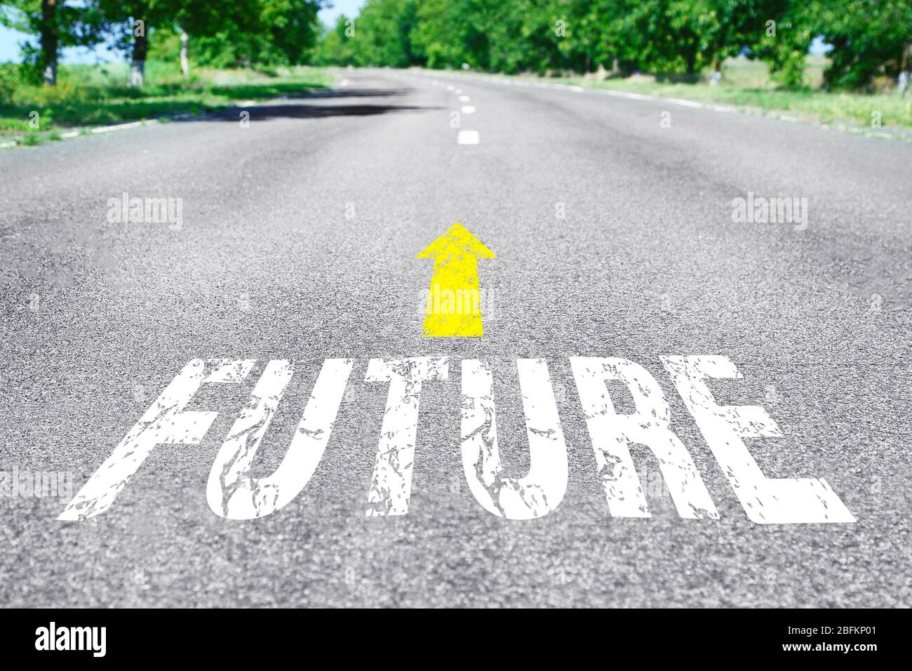 Future concept. Word Future with arrow marking on road surface Stock ...