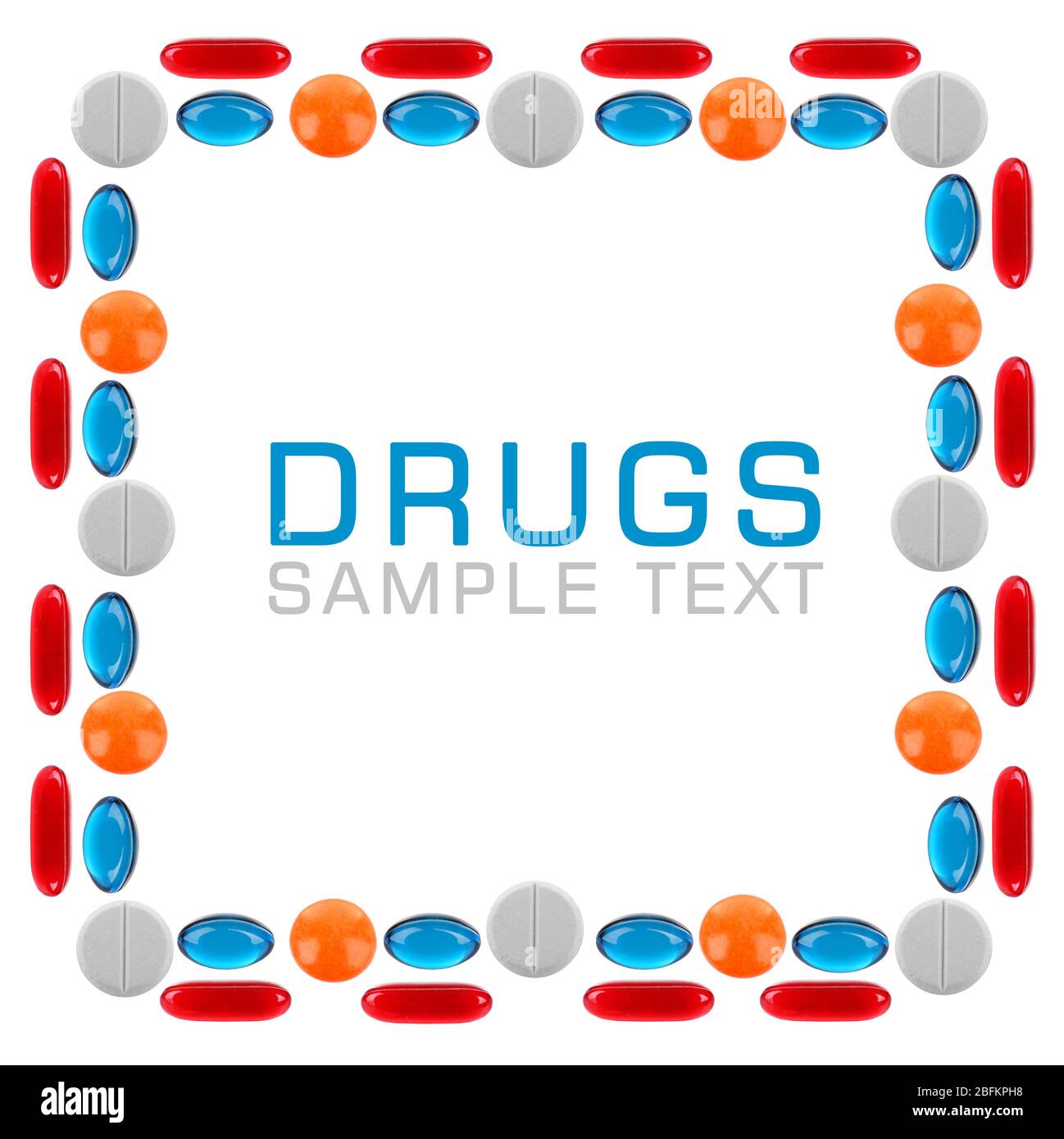 Different pills shaped as frame isolated on white Stock Photo - Alamy
