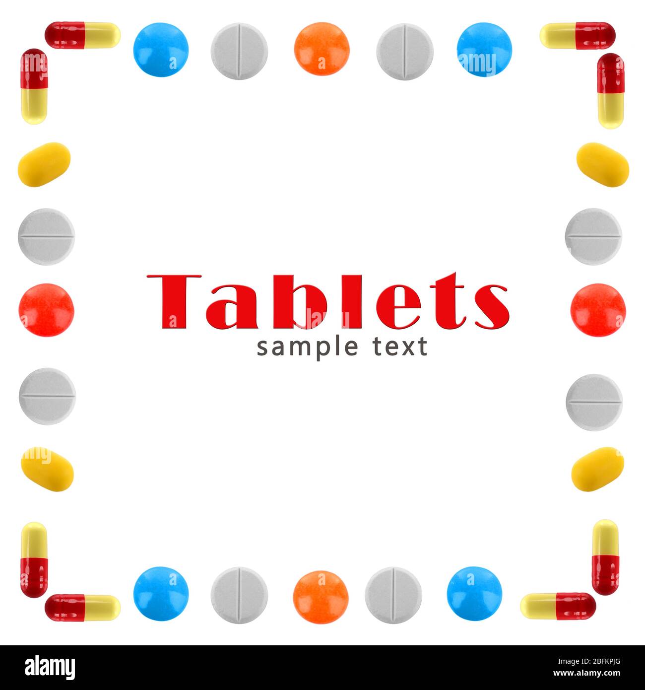 Different pills shaped as frame isolated on white Stock Photo - Alamy