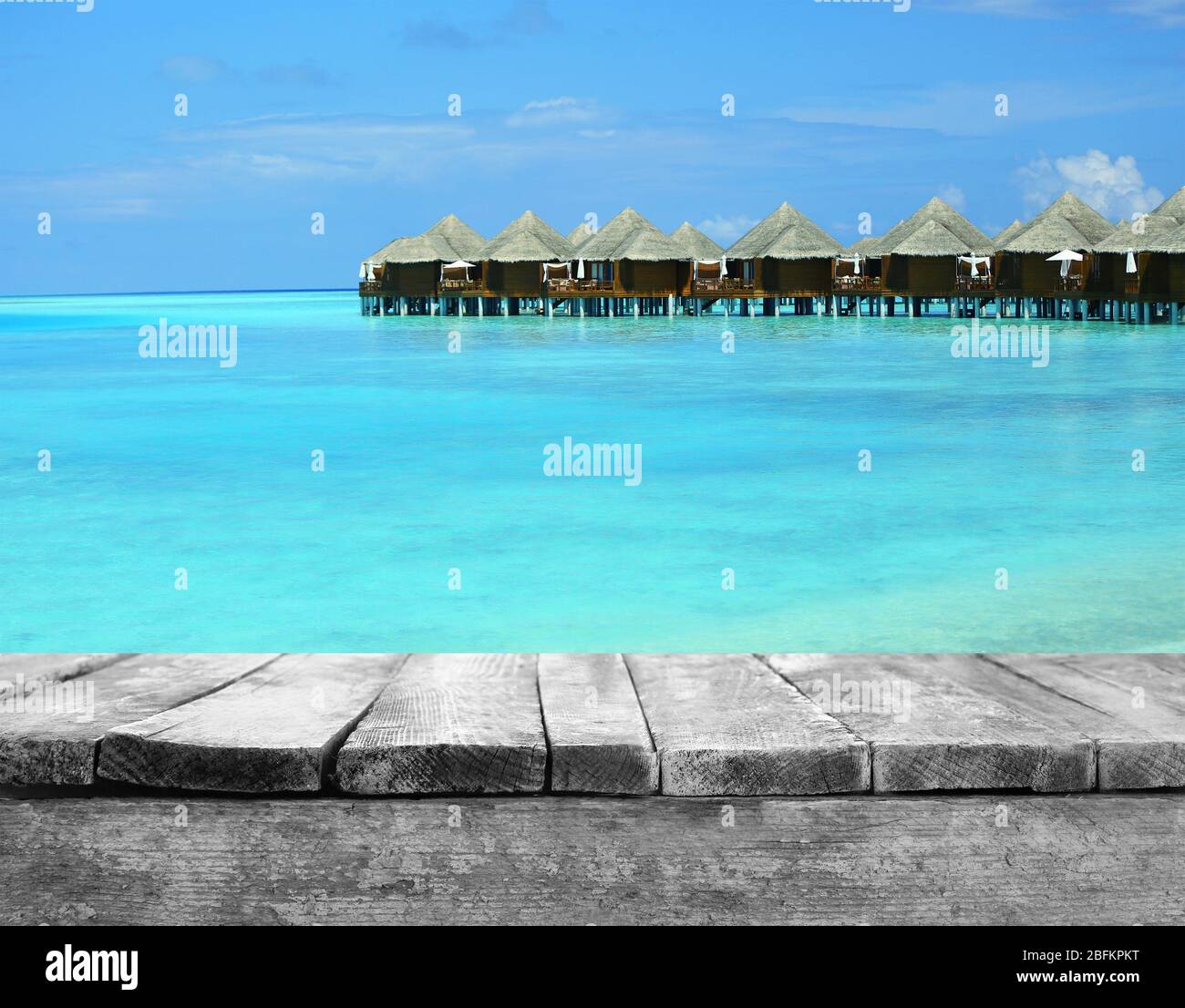 Wooden pier with beautiful sea or ocean background Stock Photo - Alamy