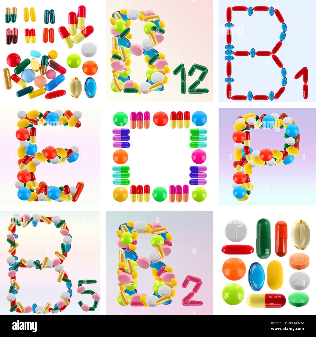 Vitamin collage made of different pills Stock Photo - Alamy