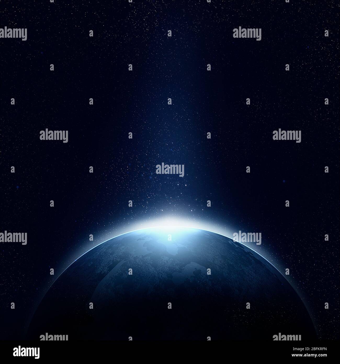 Planet earth with sun rising from space, vector image Stock Photo - Alamy
