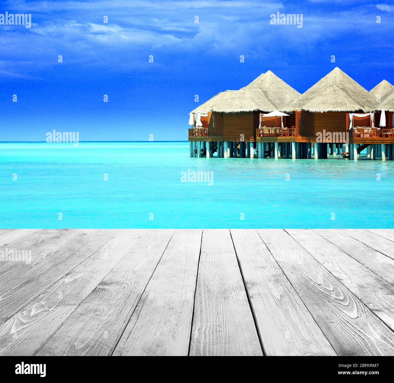 Wooden pier with beautiful sea or ocean background Stock Photo - Alamy