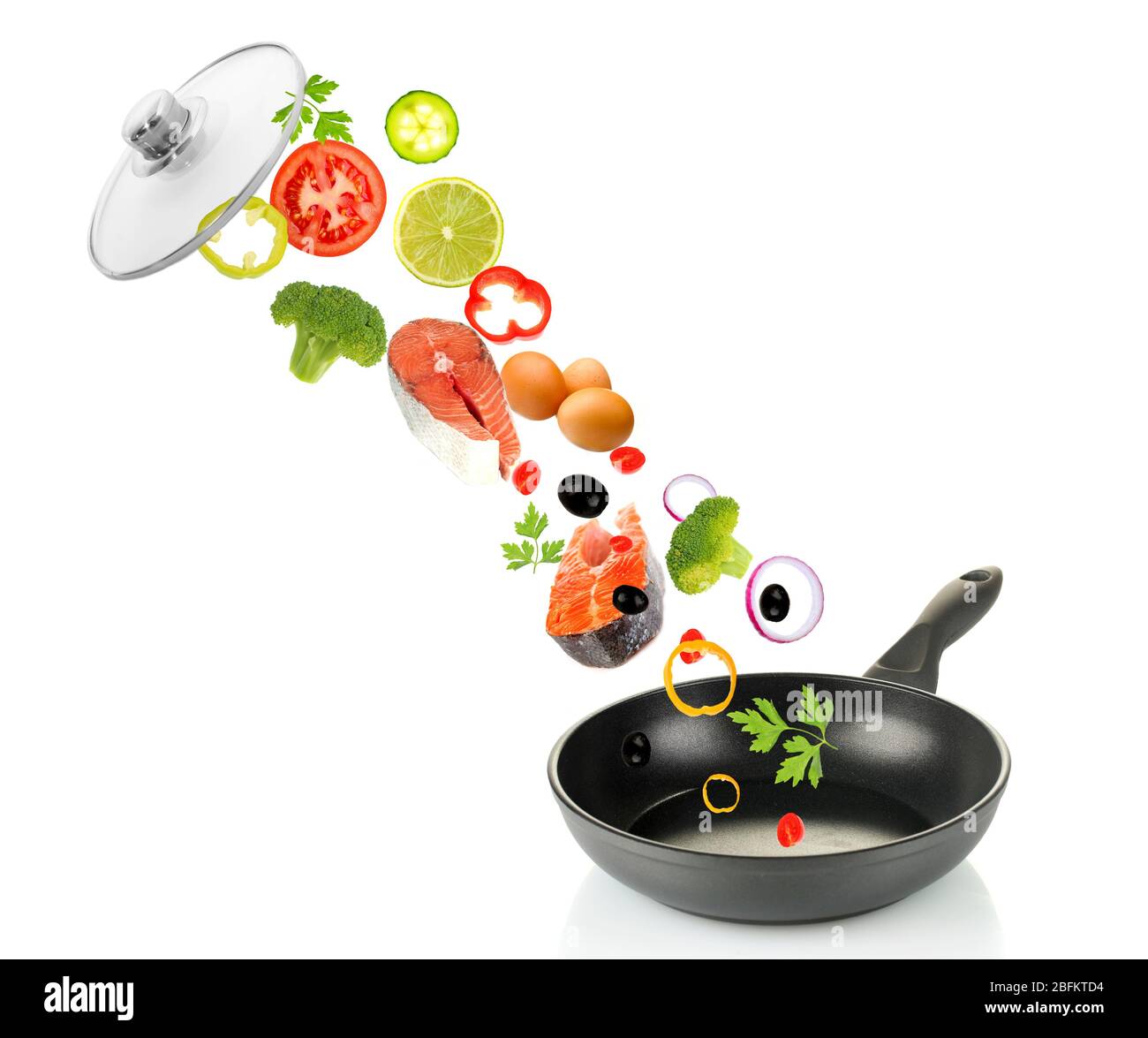 Broccoli in frying pan Cut Out Stock Images & Pictures - Alamy