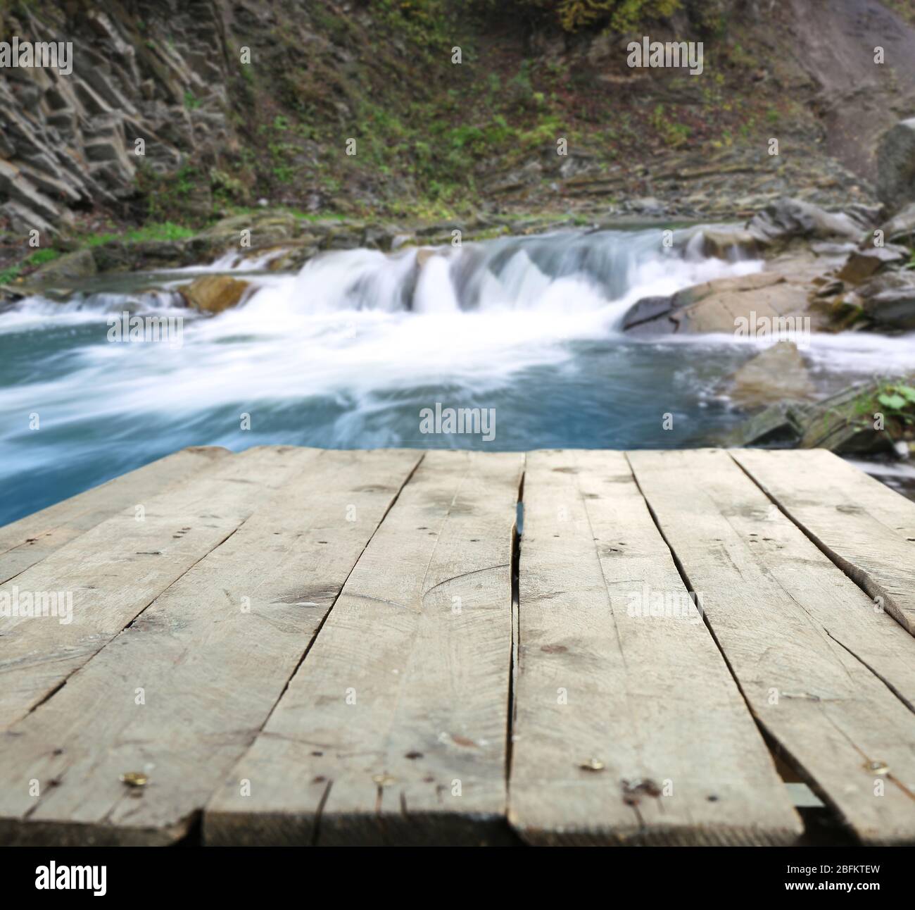Beautiful nature background with wooden floor Stock Photo - Alamy