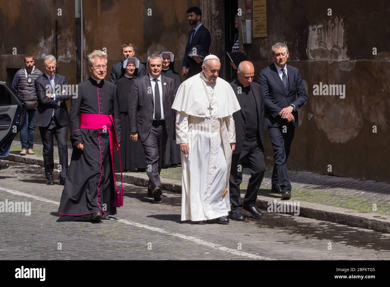 Roma, Italy. 19th Apr, 2020. Pope Francis go to the church of S ...