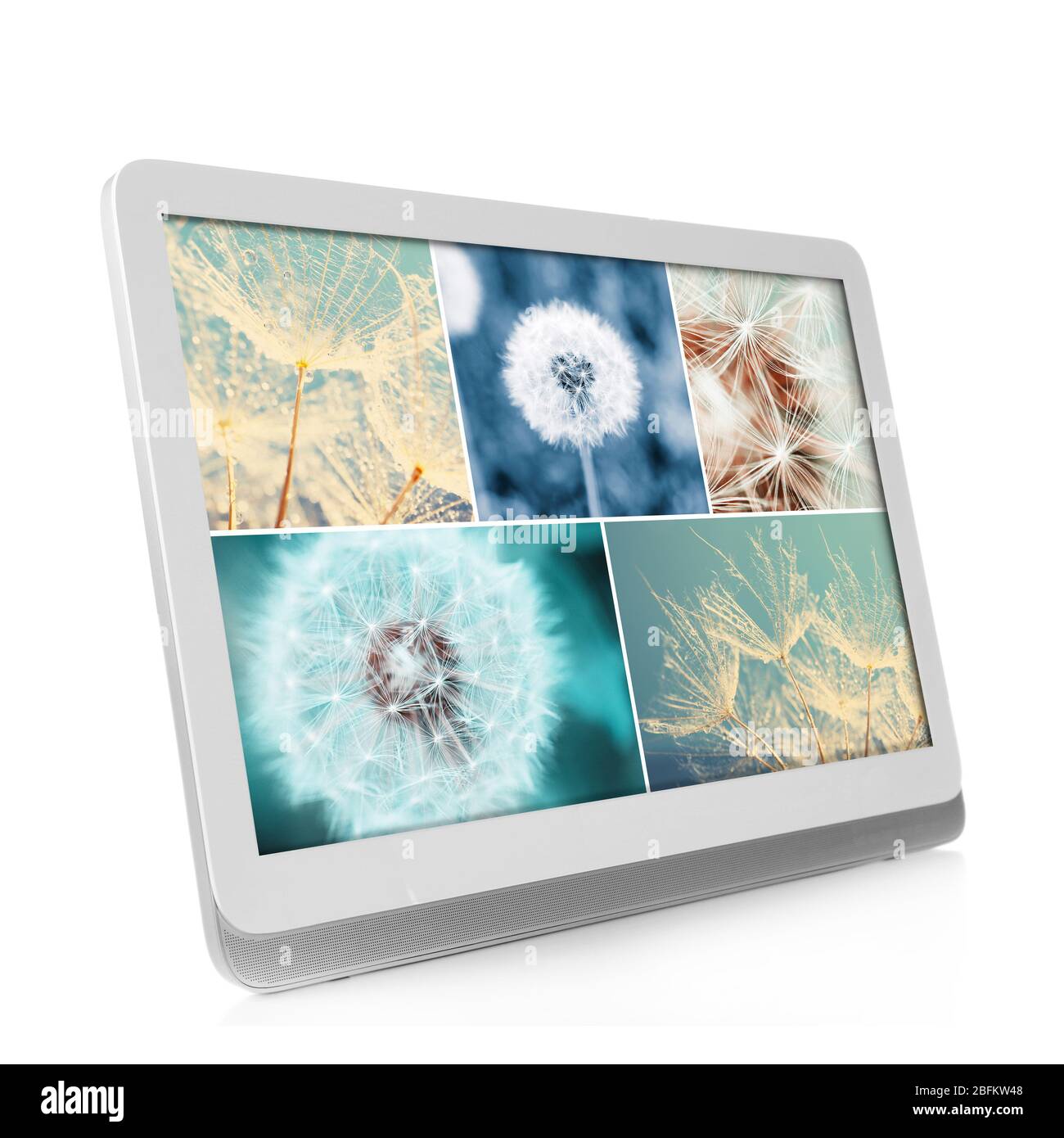 Tablet PC with images of nature objects, isolated on white Stock Photo ...