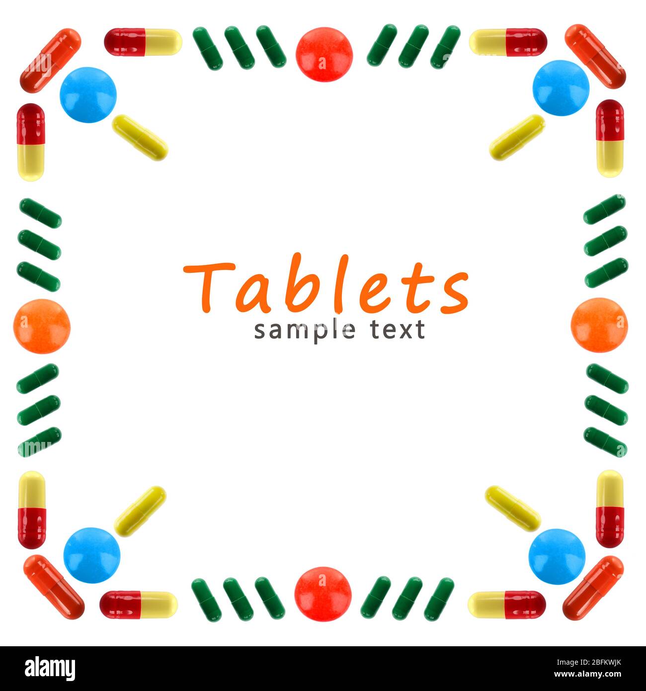 Different pills shaped as frame isolated on white Stock Photo - Alamy