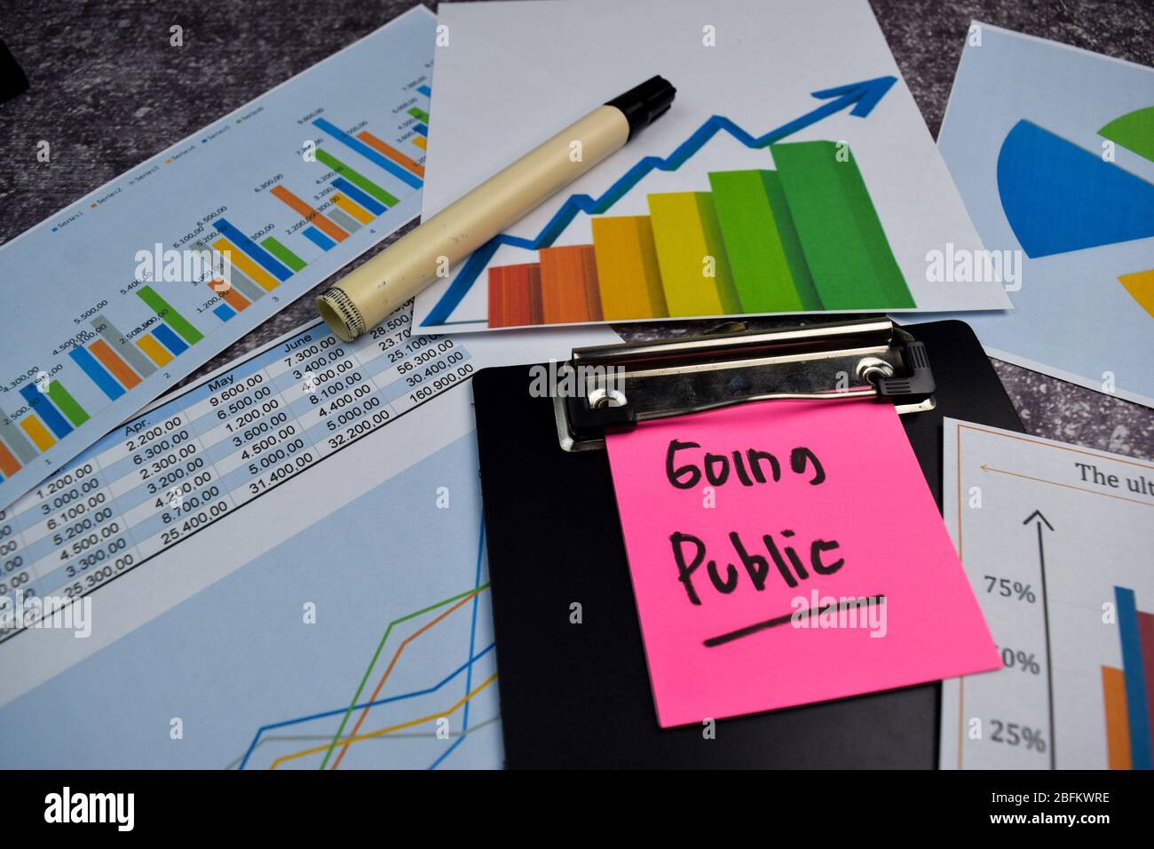 Going Public write on sticky notes isolated on Office Desk. Stock ...