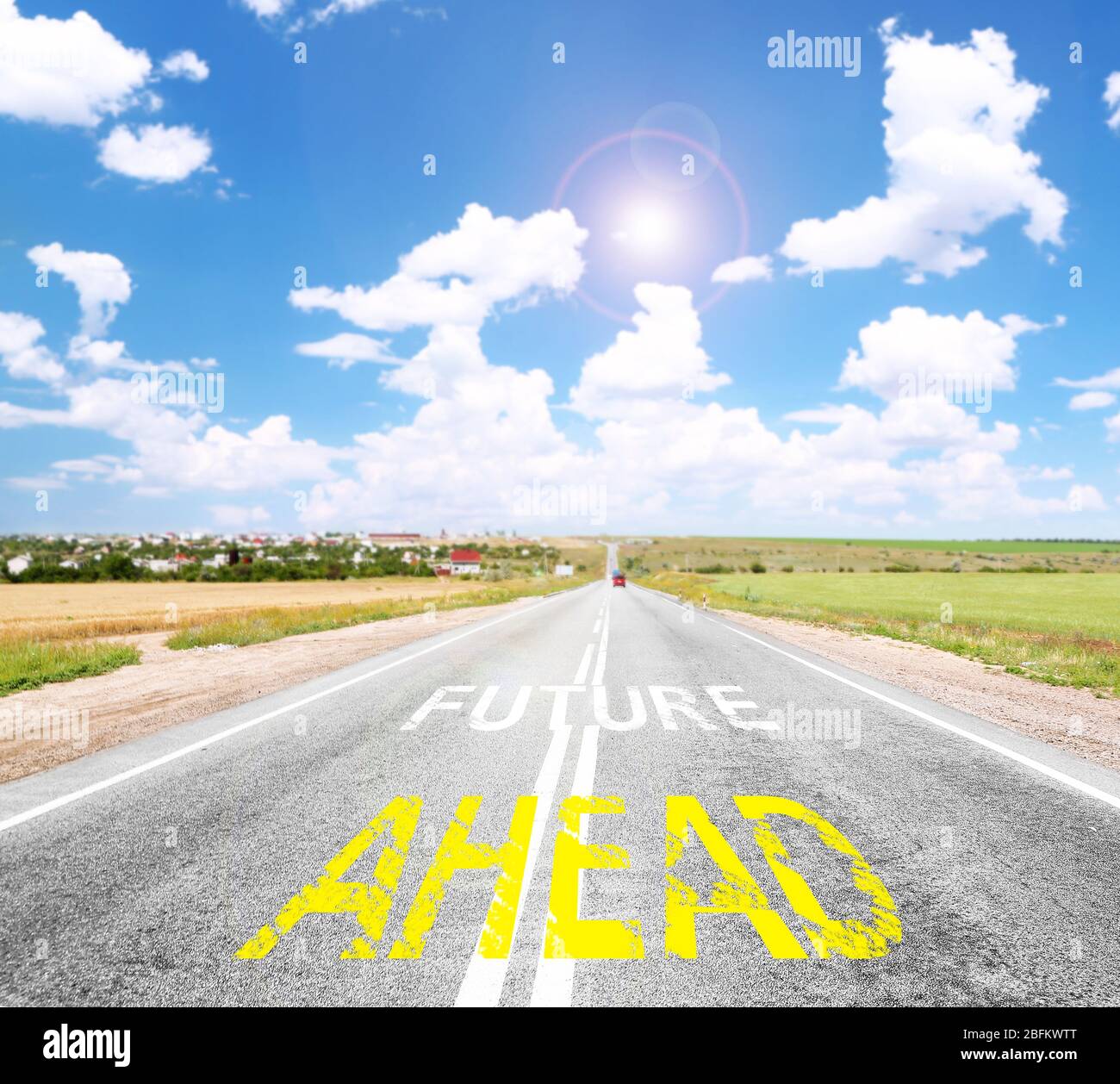 Future concept. Future ahead written on road Stock Photo - Alamy