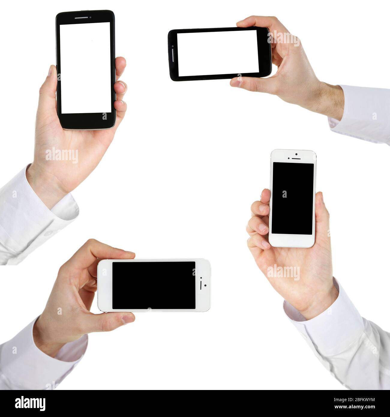 Many hand holding mobile phones hi-res stock photography and images - Alamy