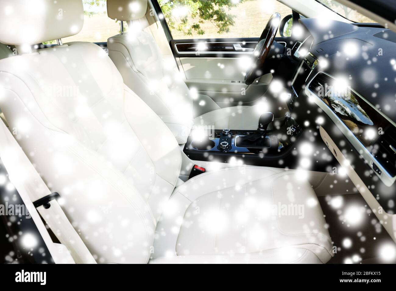 Modern car interior over snow effect Stock Photo - Alamy
