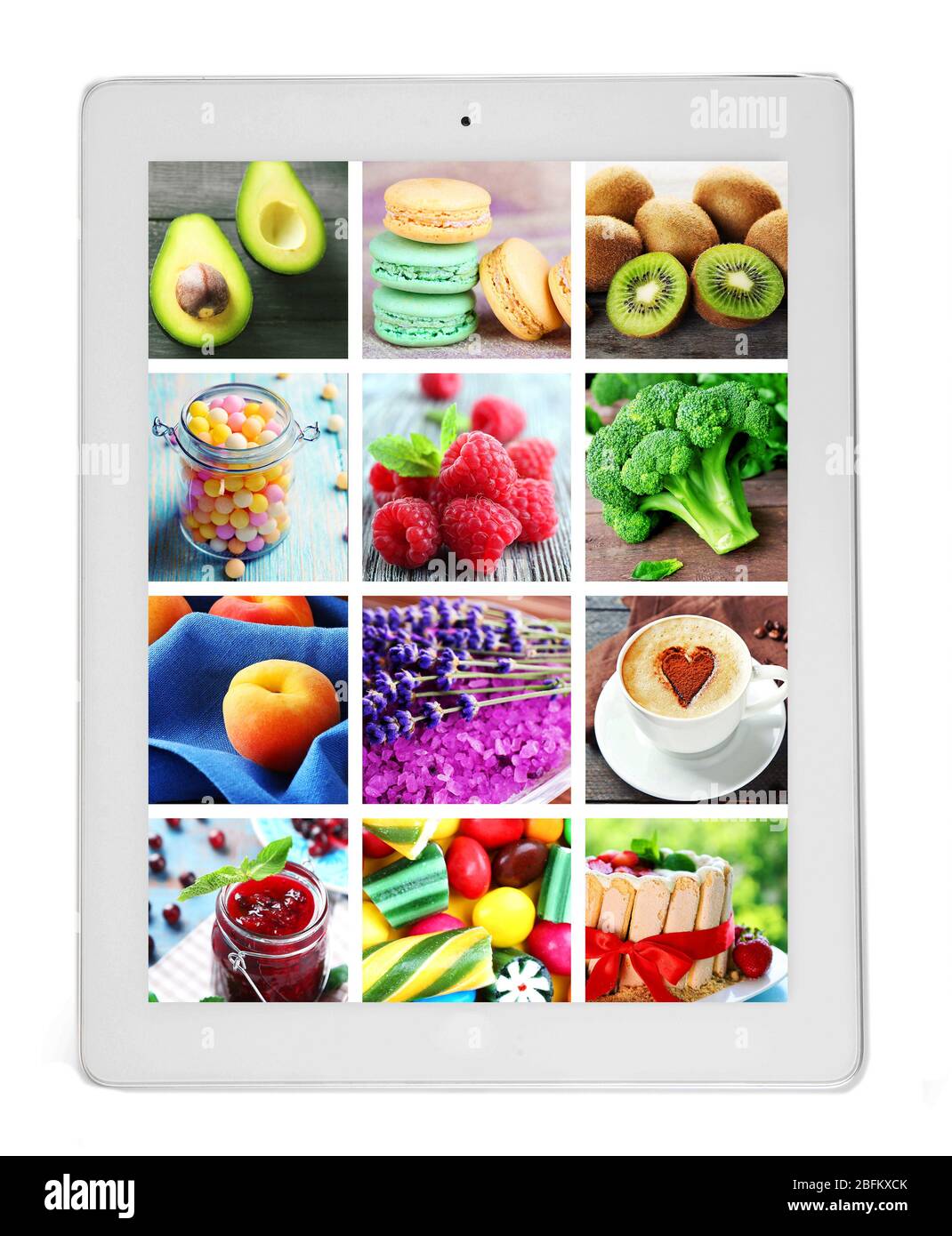 Tablet PC with images of nature objects, isolated on white Stock Photo ...