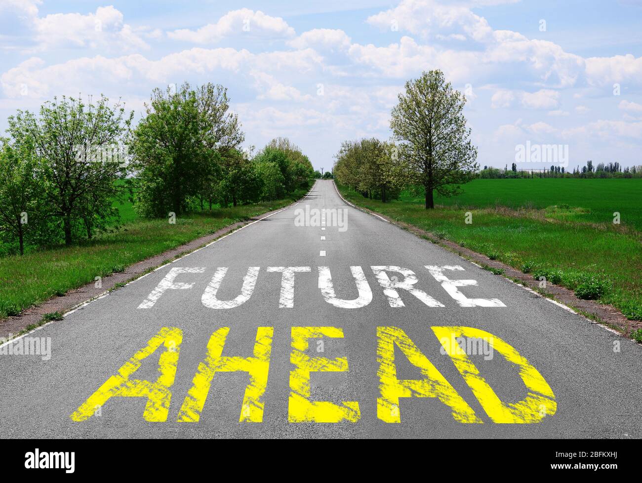 Future concept. Future ahead written on road Stock Photo - Alamy