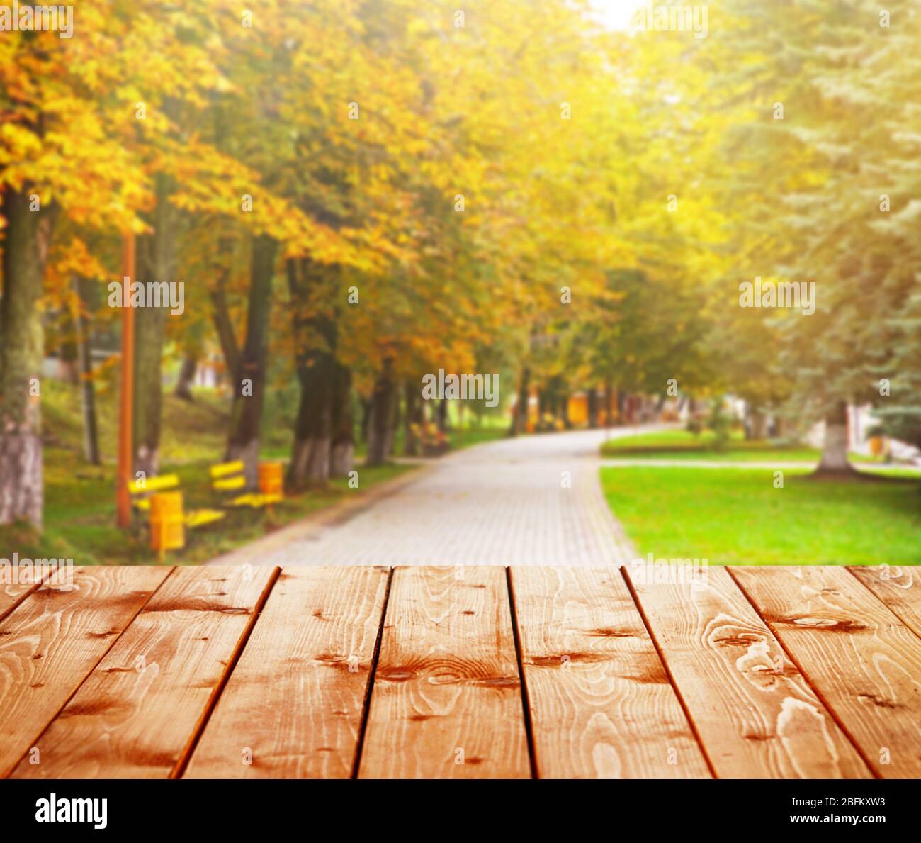 Beautiful nature background with wooden floor Stock Photo - Alamy