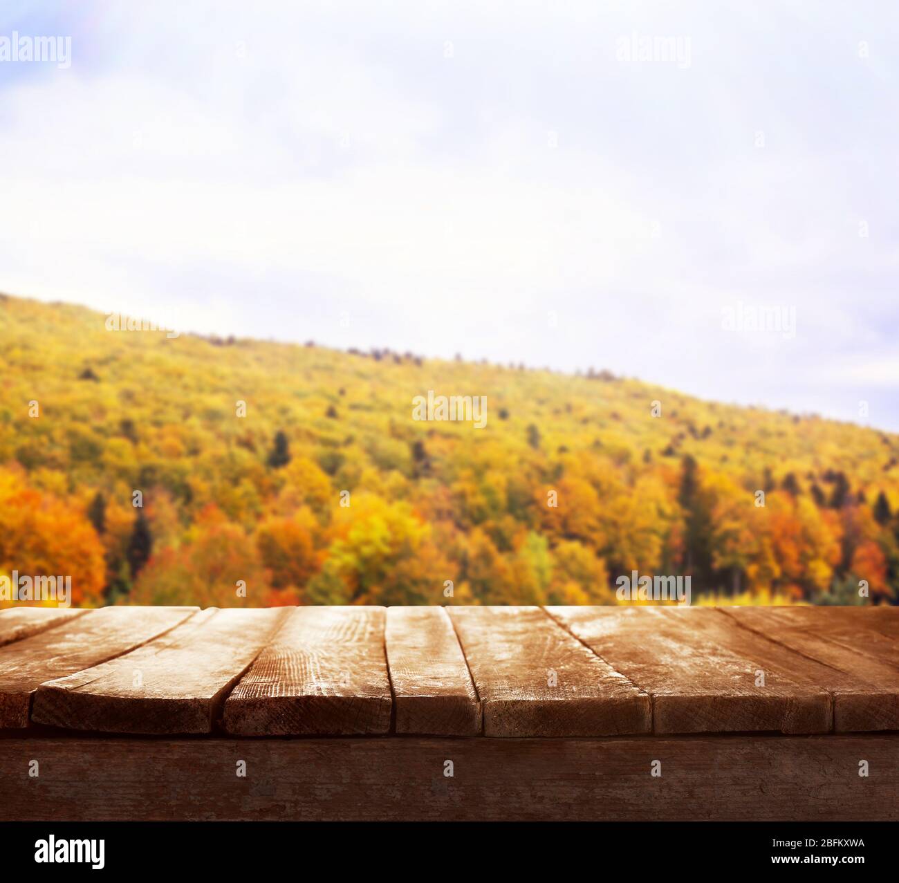 Beautiful nature background with wooden floor Stock Photo - Alamy