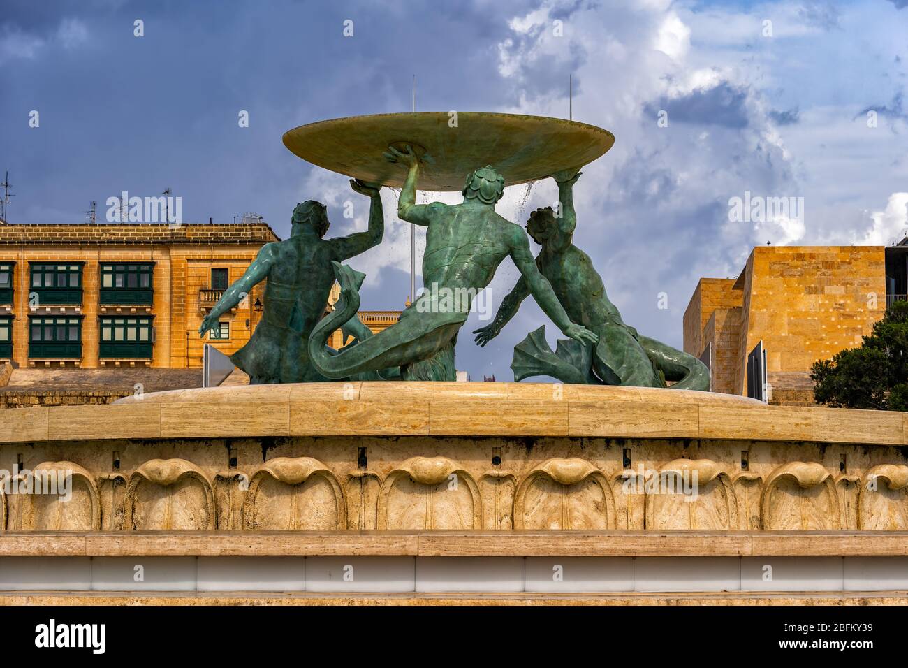 Valletta, Malta - October 9, 2019: The Tritons Fountain, famous city ...