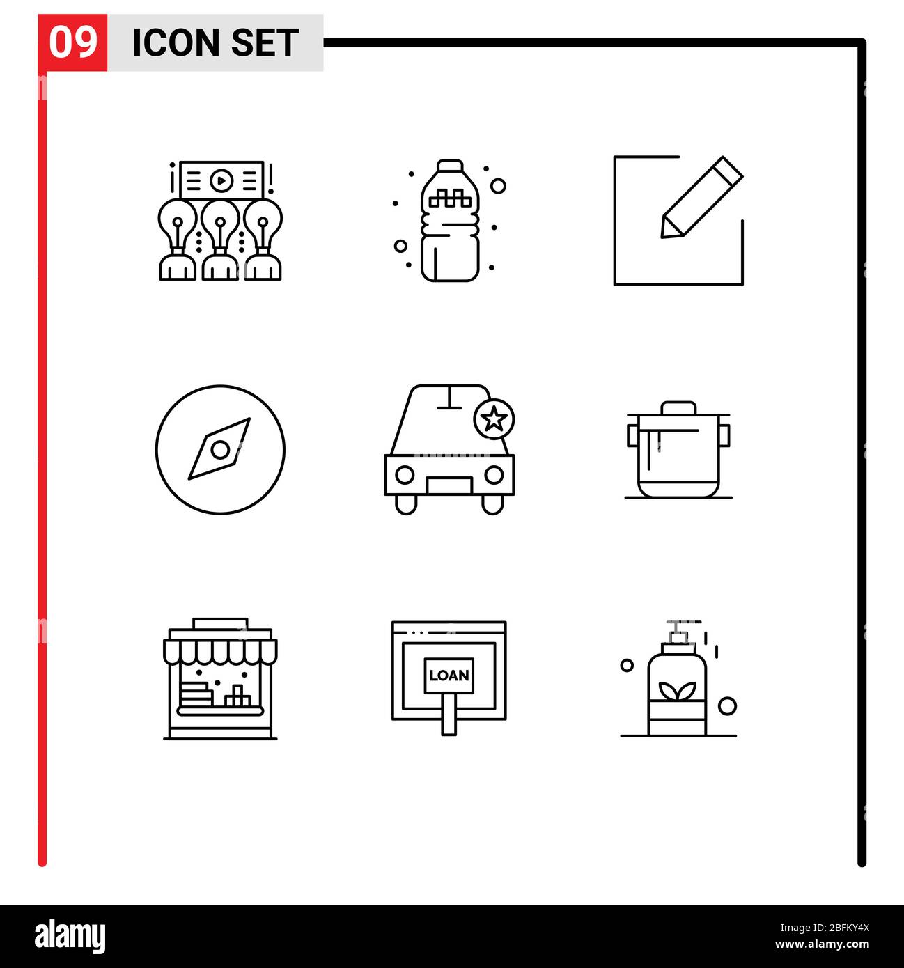 Pack of 9 creative Outlines of vehicles, important, compose, car, map ...