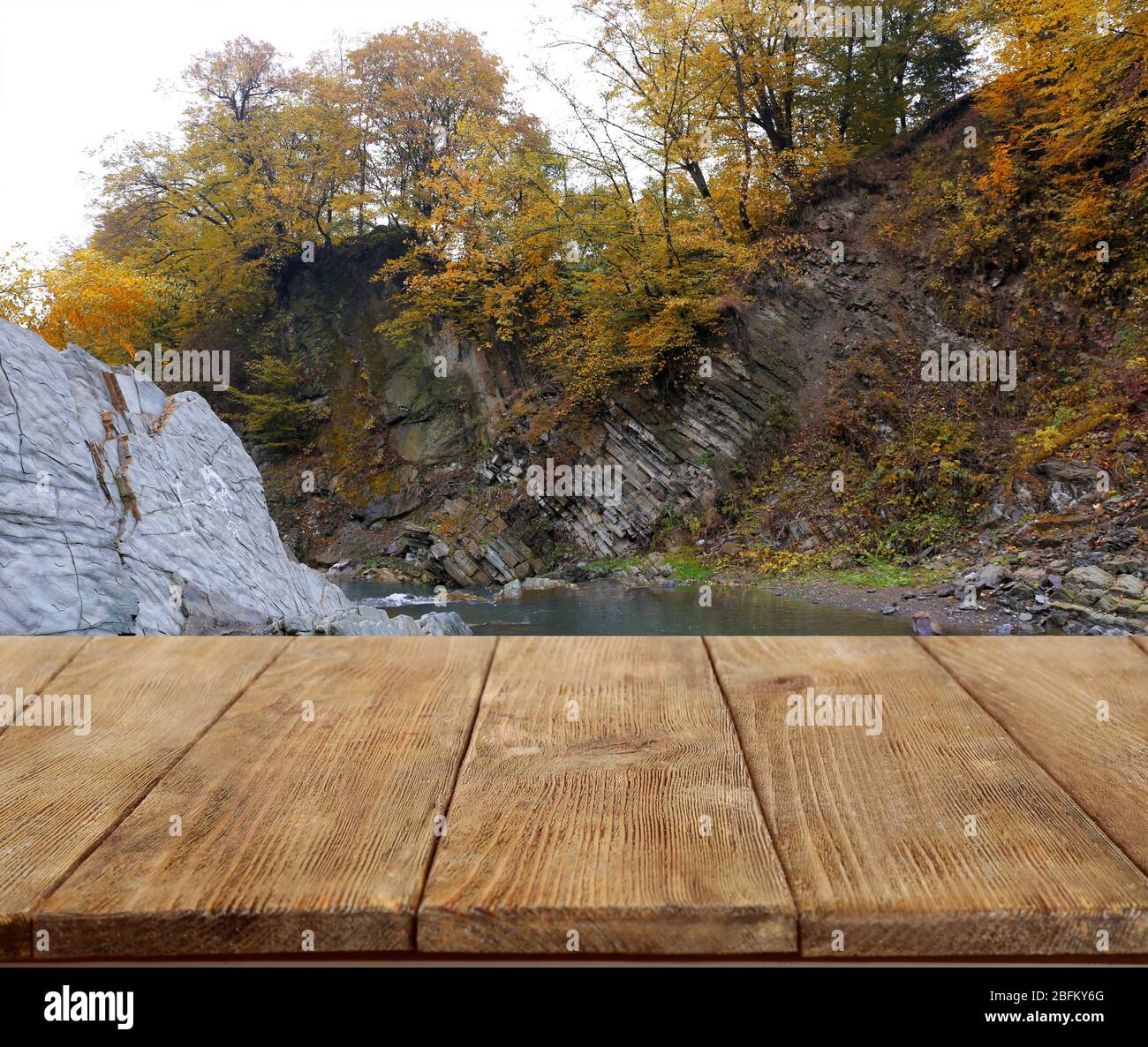 Beautiful nature background with wooden floor Stock Photo - Alamy