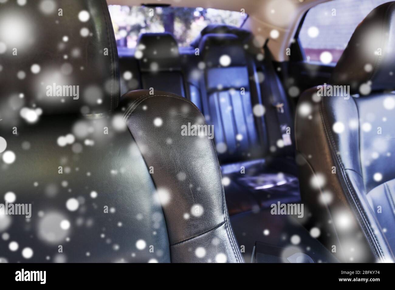 Modern car interior over snow effect Stock Photo - Alamy