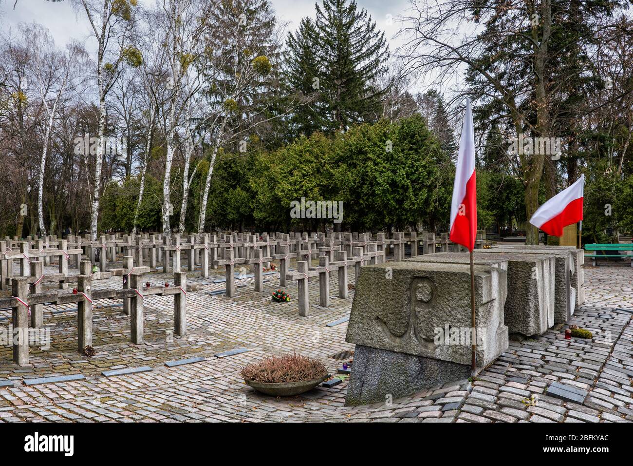 Warsaw, Poland - March 21, 2020: Powazki Military Cemetery with graves ...