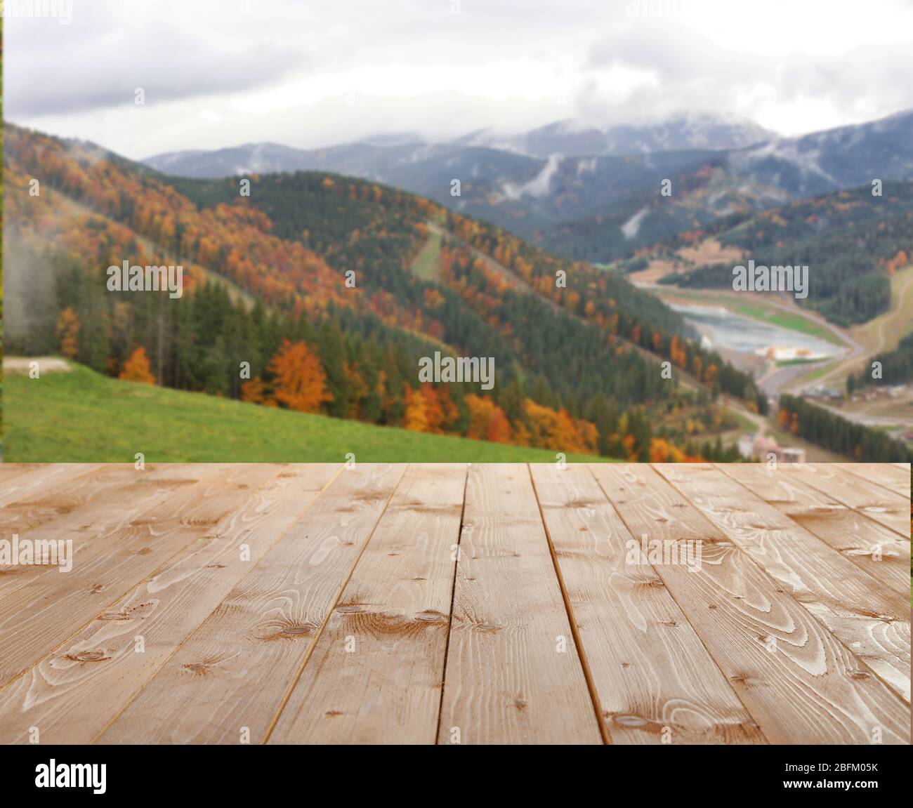 Beautiful nature background with wooden floor Stock Photo - Alamy