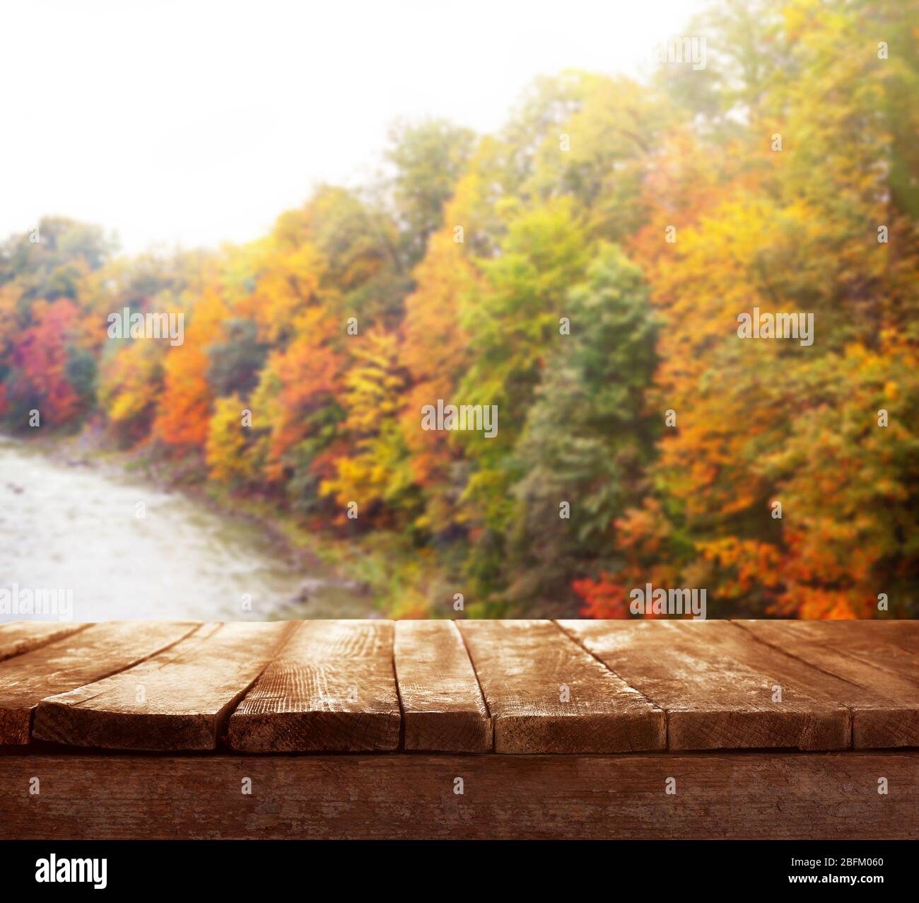 Beautiful nature background with wooden floor Stock Photo - Alamy