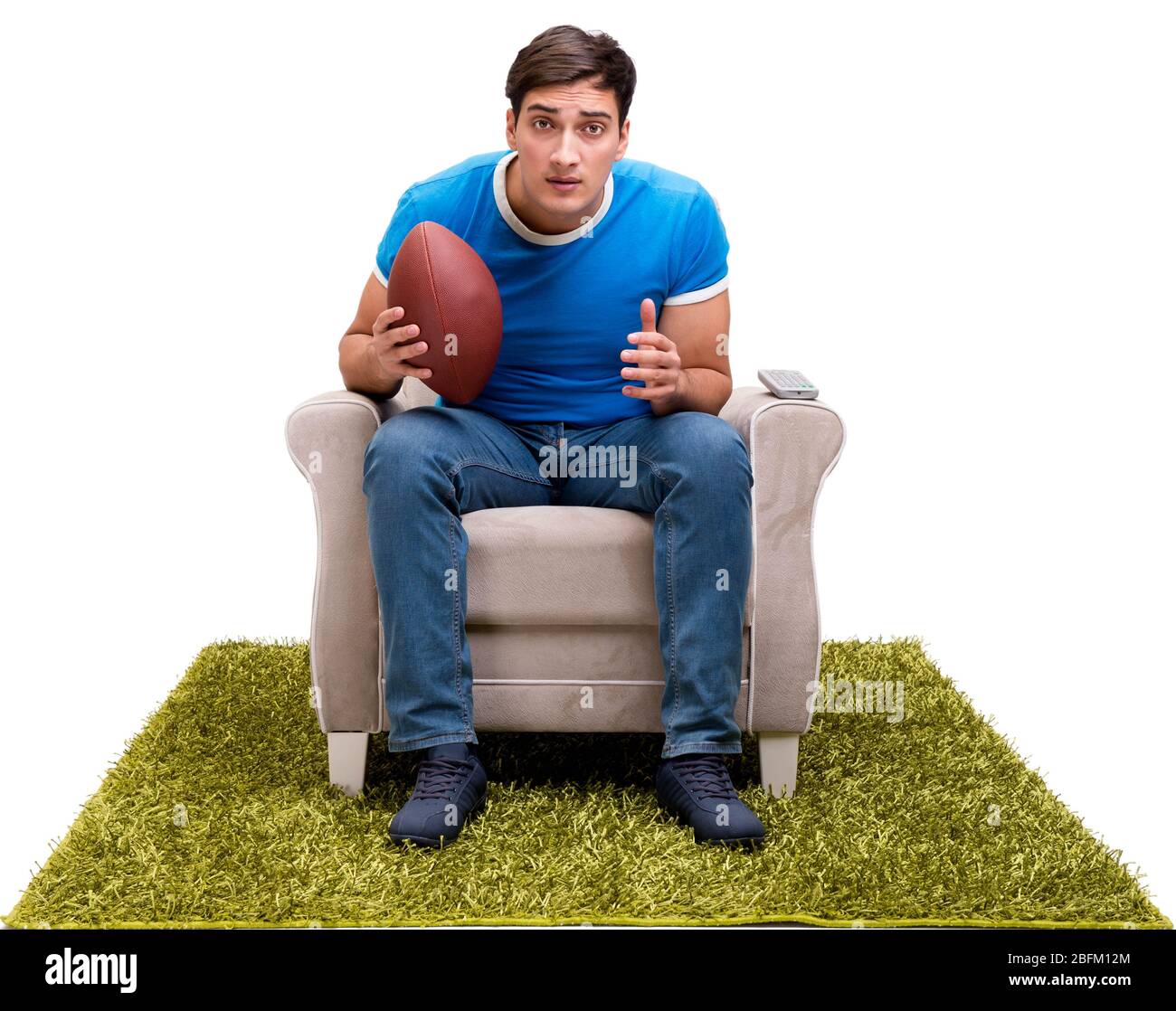 The man watching sports isolated on white background Stock Photo - Alamy