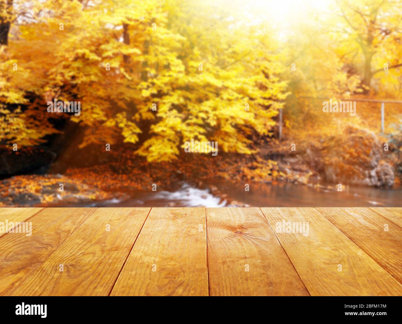 Beautiful nature background with wooden floor Stock Photo - Alamy