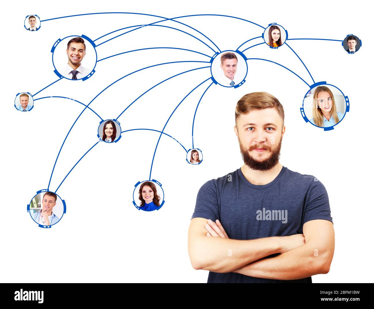 Man and social network structure, isolated on white Stock Photo - Alamy