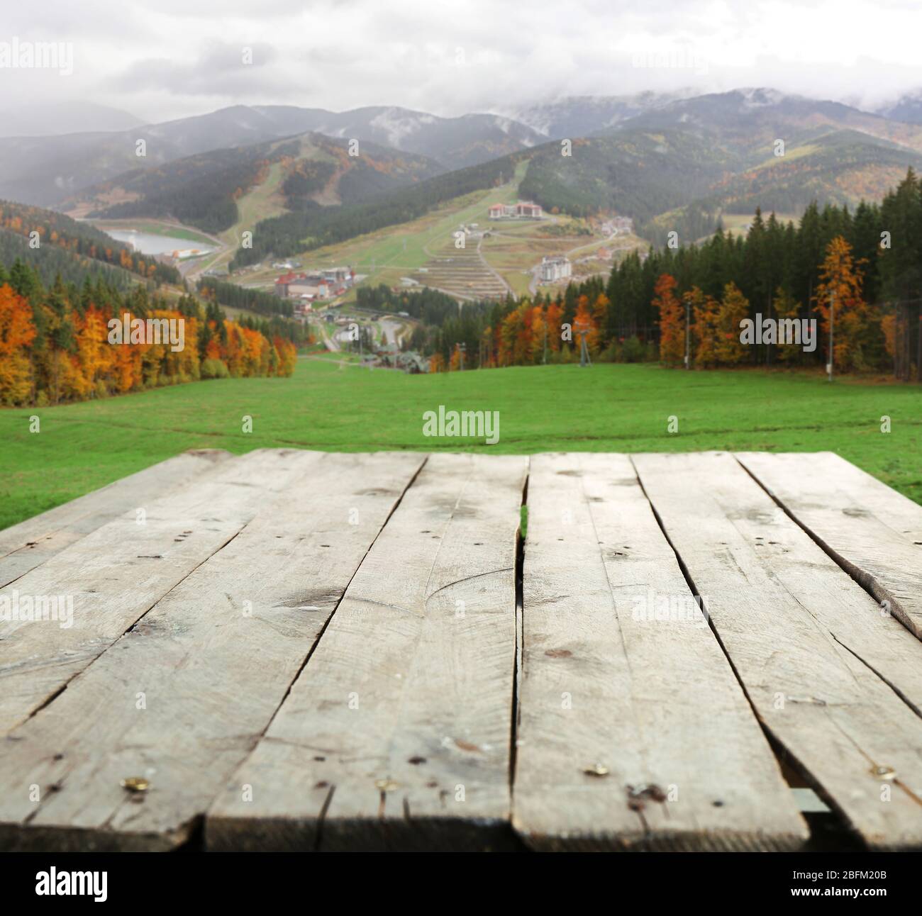 Beautiful nature background with wooden floor Stock Photo - Alamy