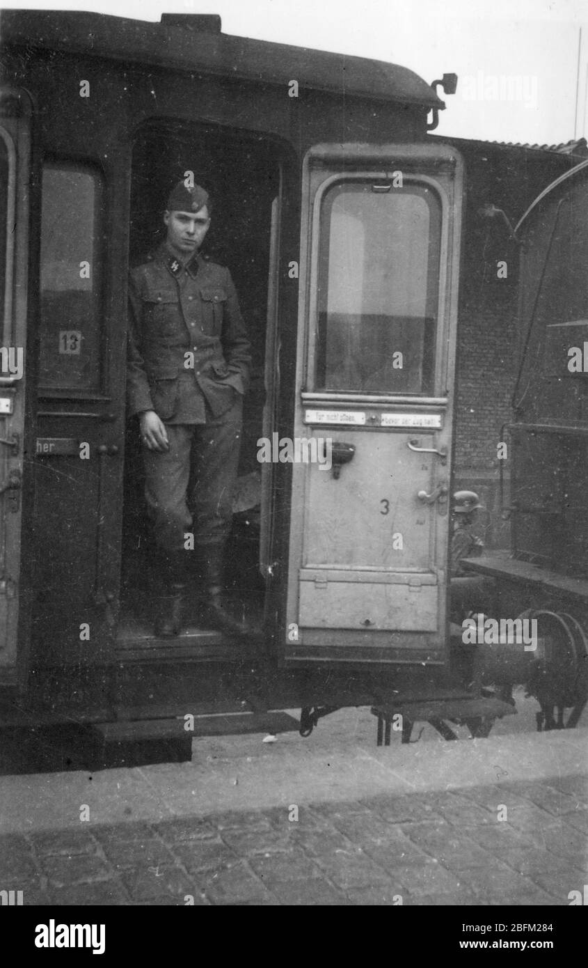 WW2 period, SS soldiers in Dresden taking the train to Belgium, Germany ...