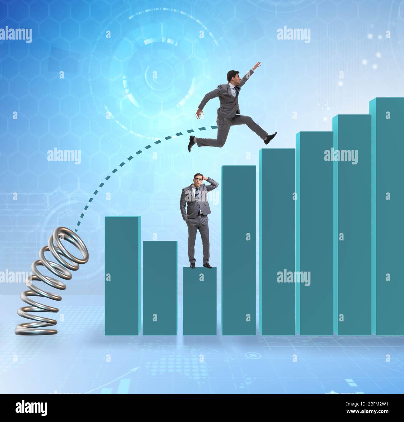 The businessman outperforming his competition jumping over Stock Photo ...